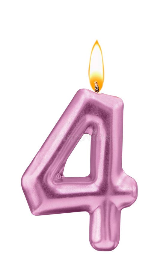 Metallic Pink Number Four Candle with Flame Stock Illustration ...