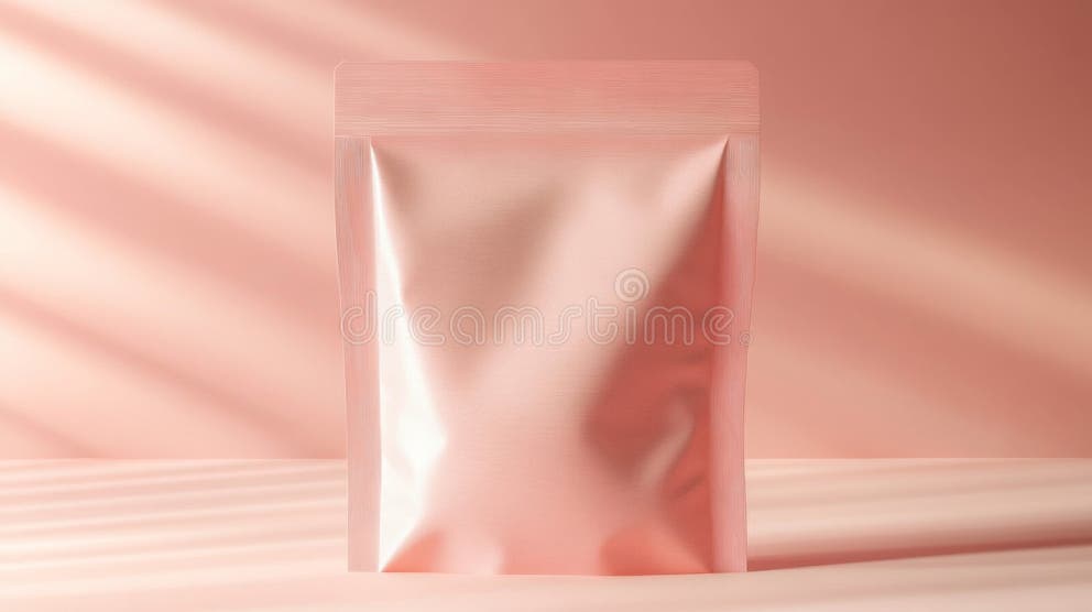 Metallic Pink Pouch Packaging Mockup with Soft Shadows on Matching ...