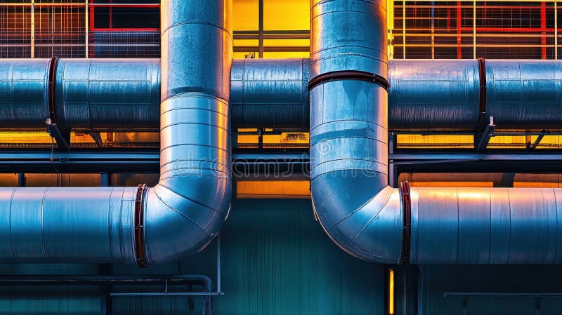 Industrial Pipes and Structures Illuminated by Warm Lighting in a ...