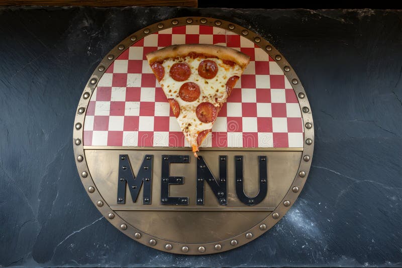 Metallic Pizza Menu Board, Rustic Charm with Red Checkered Background ...