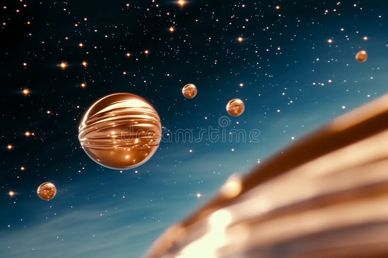 Metallic Planets Float in Vast Cosmos with Twinkling Stars. Mystical ...