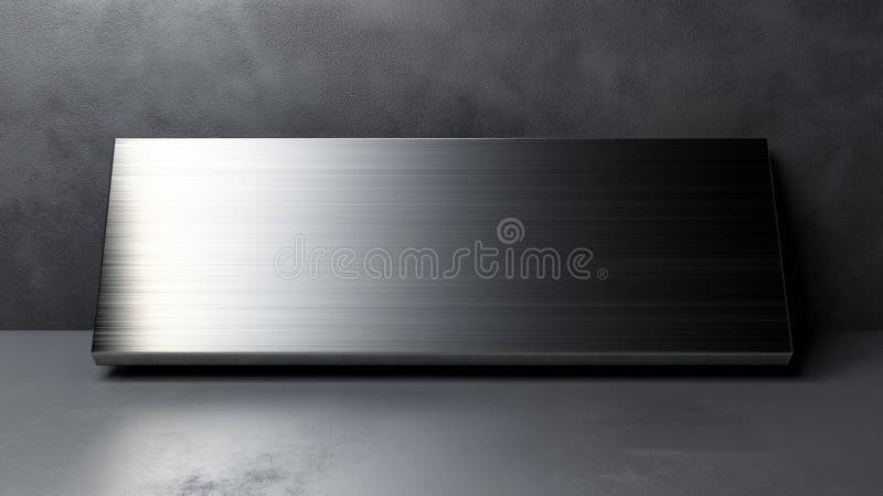 Metallic Plate Sits on Gray Surface. Modern Tech Mockup. Empty Display ...
