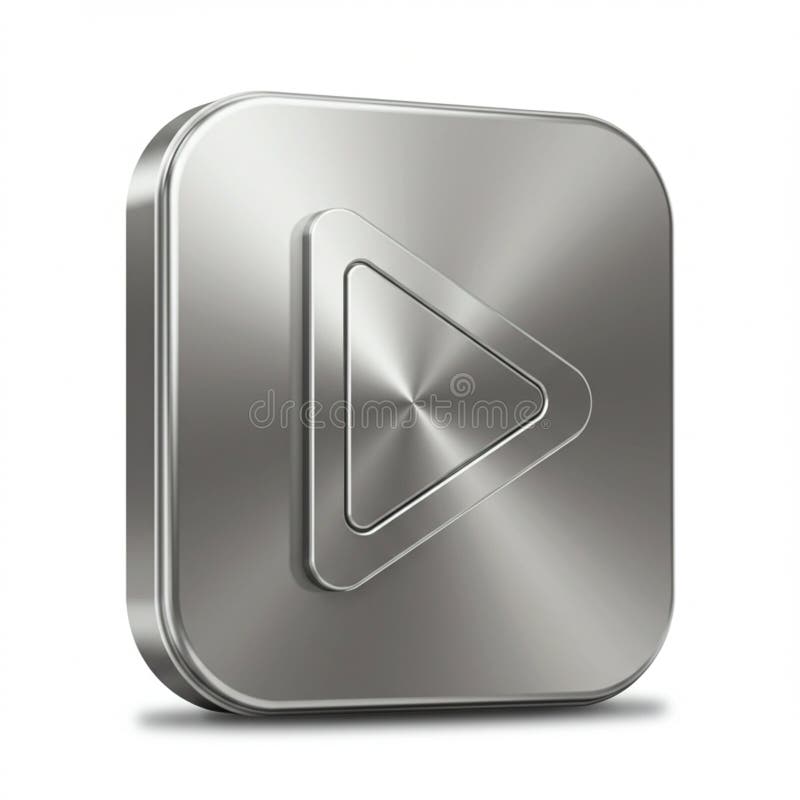 Metallic Play Button Icon Featuring a 3D Triangular Symbol Set within a ...