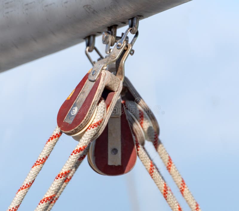 Metallic Pulley Block and Ropes on the Deck Stock Image - Image of rope ...