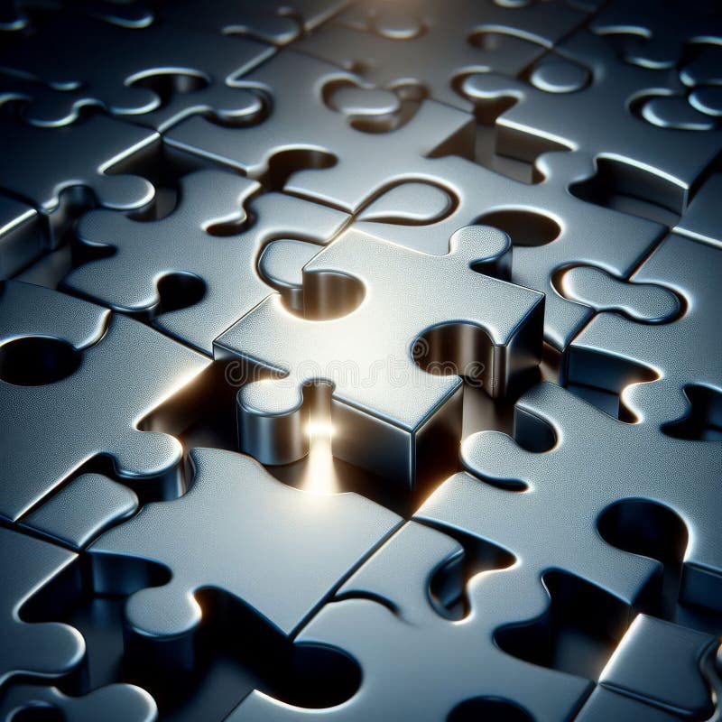 Metallic Puzzle Pieces Completing on a Shiny Surface Stock Illustration ...