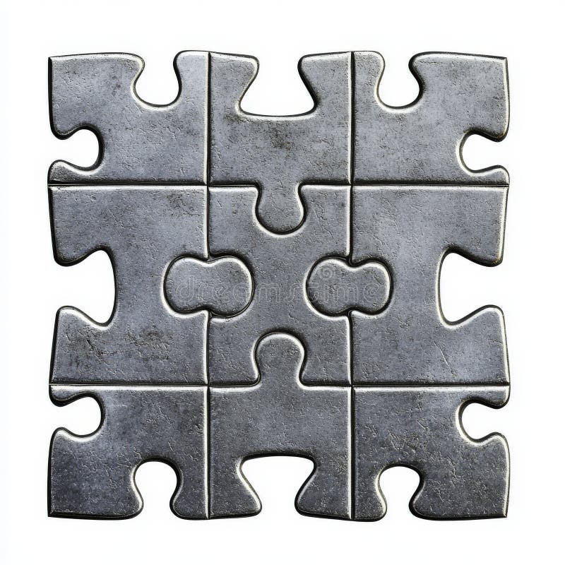 Metallic Puzzle Pieces Interlocking To Form a Complete Square ...