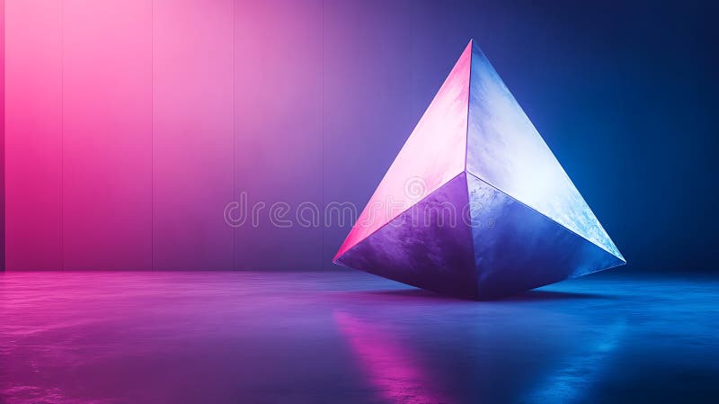 Metallic Pyramid in Neon Pink and Blue Lighting Stock Image - Image of ...