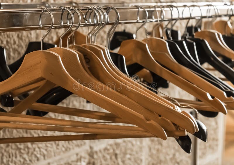 Metallic Rack with the Empty Hangers for Clothes Stock Image - Image of ...
