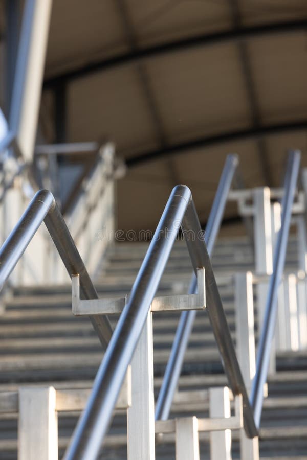 Metallic Railing on High Staircase in Building, Stainless Steel Railing ...
