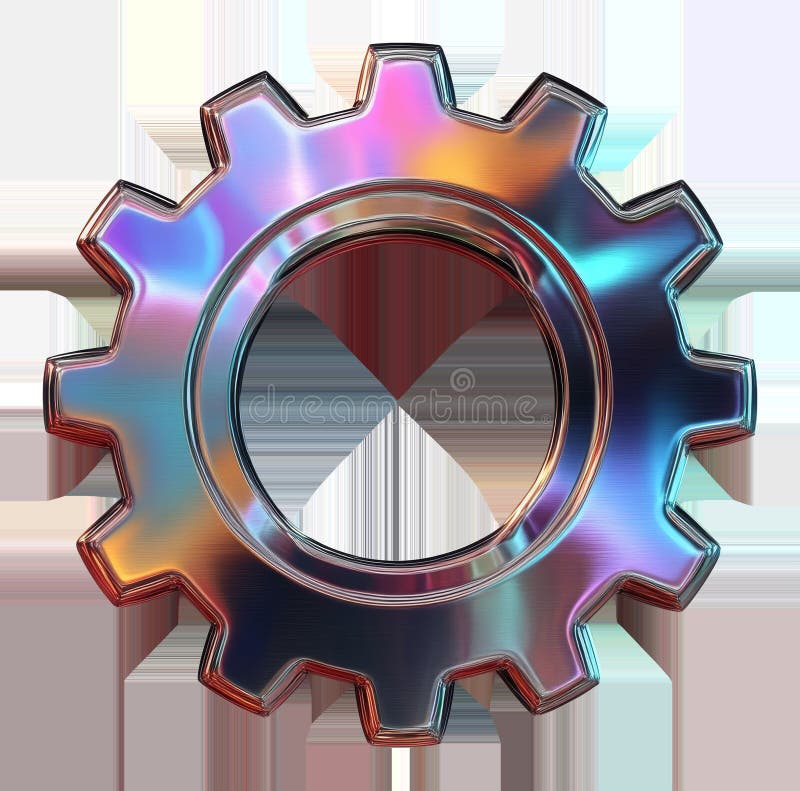 Metallic Rainbow Gear on Transparent Background, Industrial Design ...