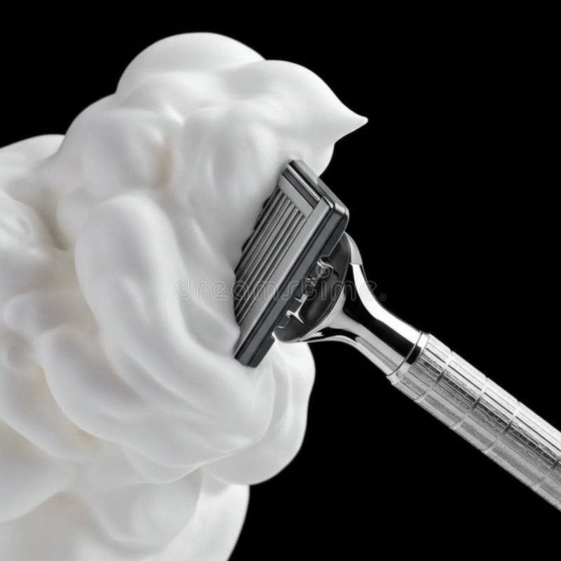 A Metallic Razor with a Textured Handle is Gliding through Fluffy White ...