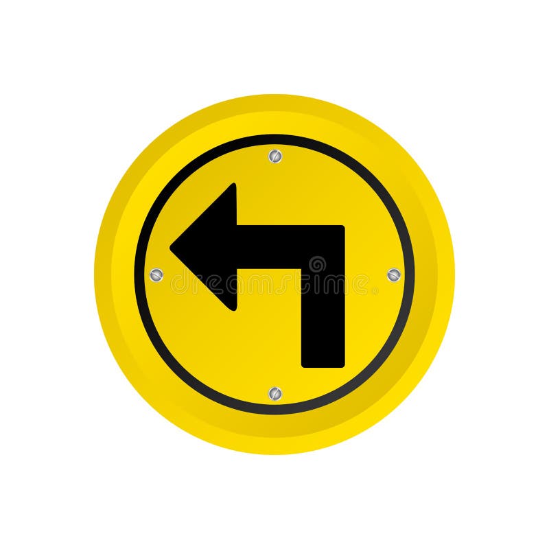 Metallic Realistic Yellow Circular Frame Turn Left Traffic Sign Stock ...