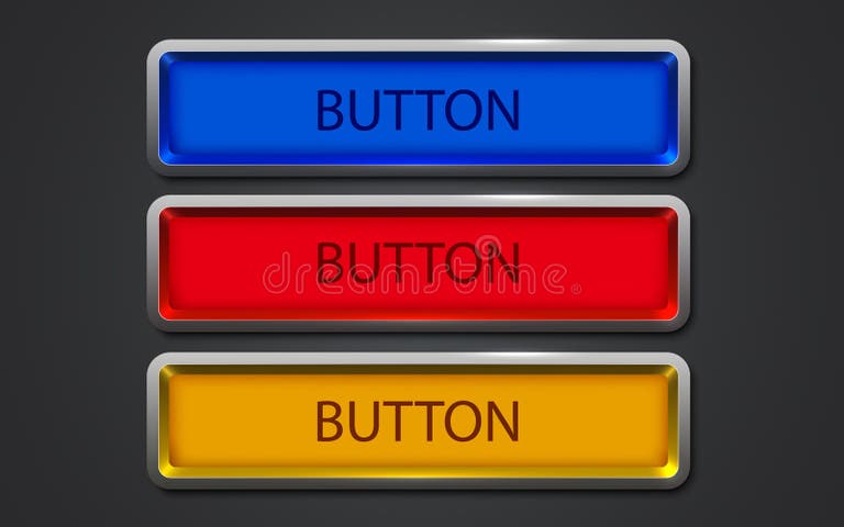 Metallic Rectangle Button Set. Metal Design for Empty Emblem. Glossy ...