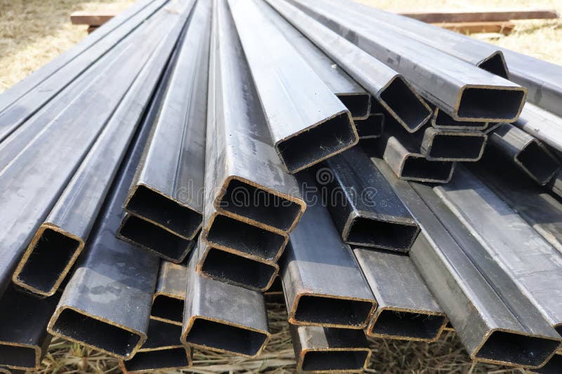 The Metallic Rectangular Profile Lies on the Construction Site. Stock ...