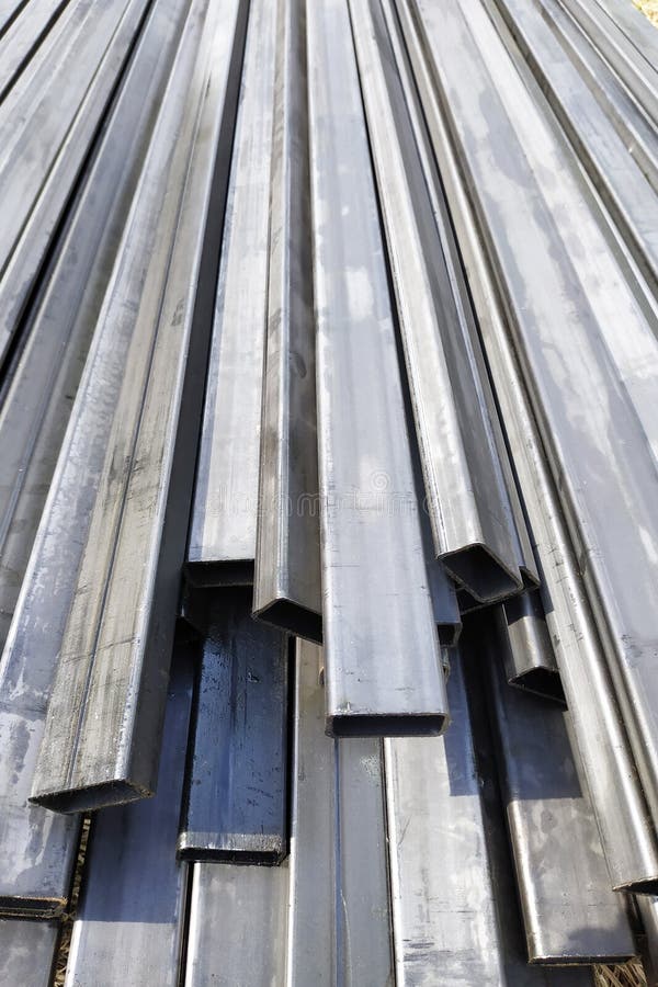 The Metallic Rectangular Profile Lies on the Construction Site. Stock ...