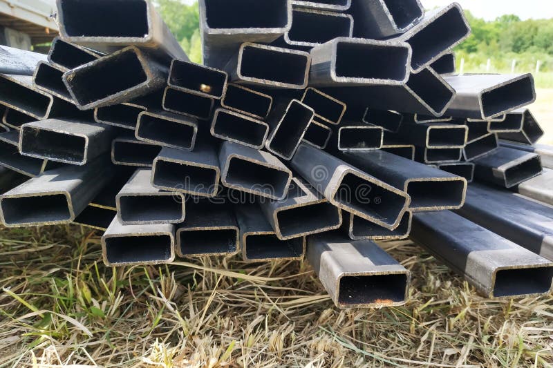 The Metallic Rectangular Profile Lies on the Construction Site Stock ...