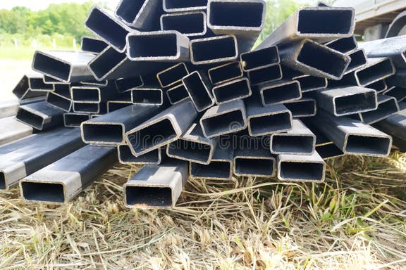 The Metallic Rectangular Profile Lies on the Construction Site Stock ...