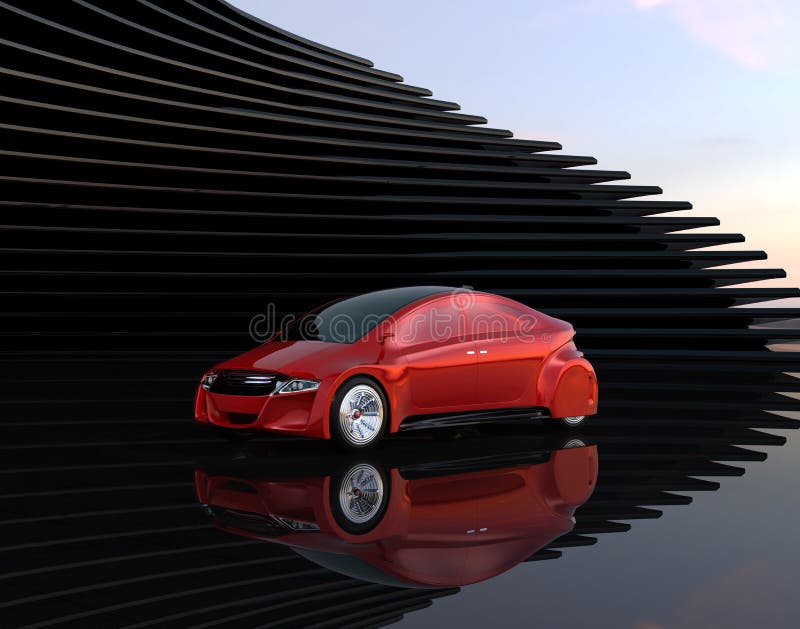 Metallic Red Autonomous Car on Abstract Background Stock Illustration ...