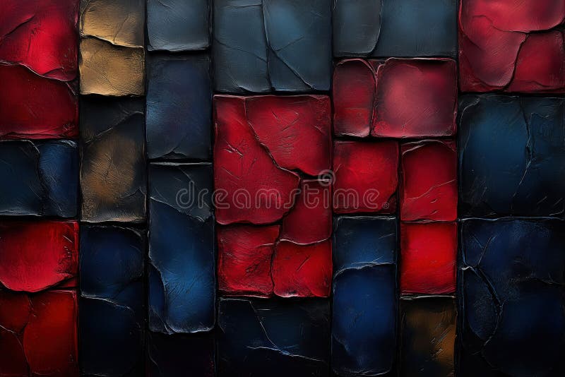 Metallic Red and Blue Rectangles, Some with Cracked Textures Stock ...