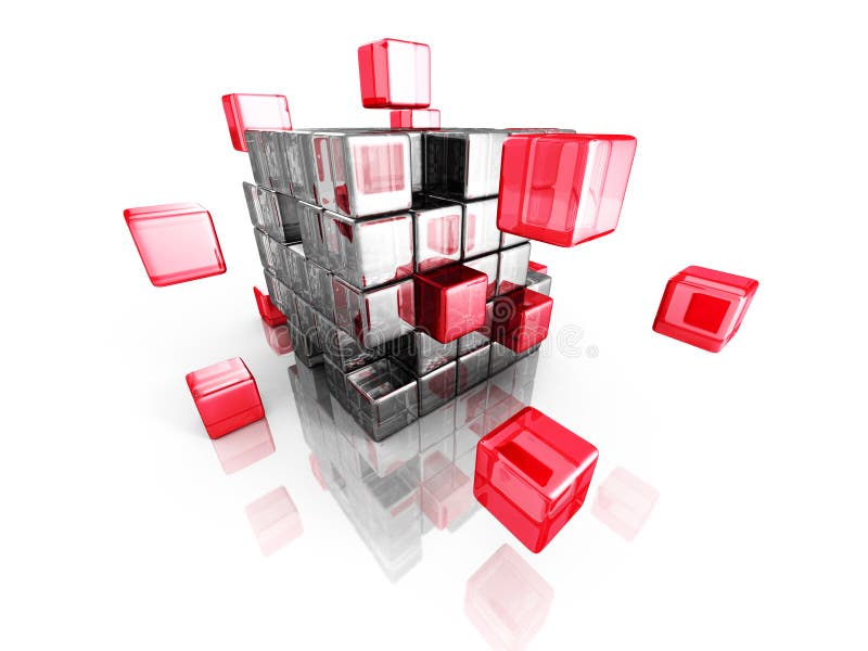 Metallic and Red Cube Blocks Structure. Business Teamwork Communication ...
