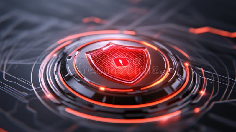 Metallic Red Cybersecurity Interface with Concentric Glowing Rings ...