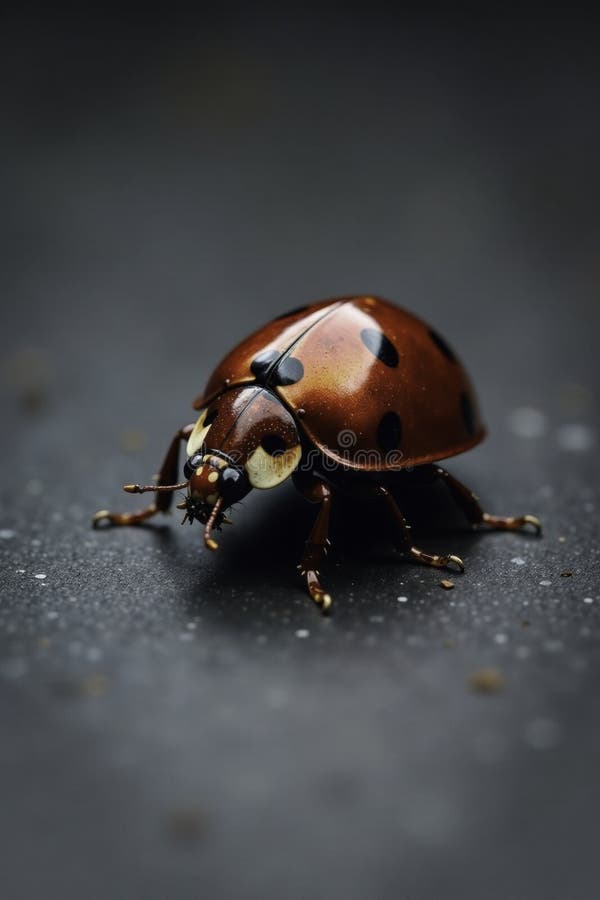 Metallic Red Ladybug with Shiny Surface Lying on the Dark Grey Floor ...