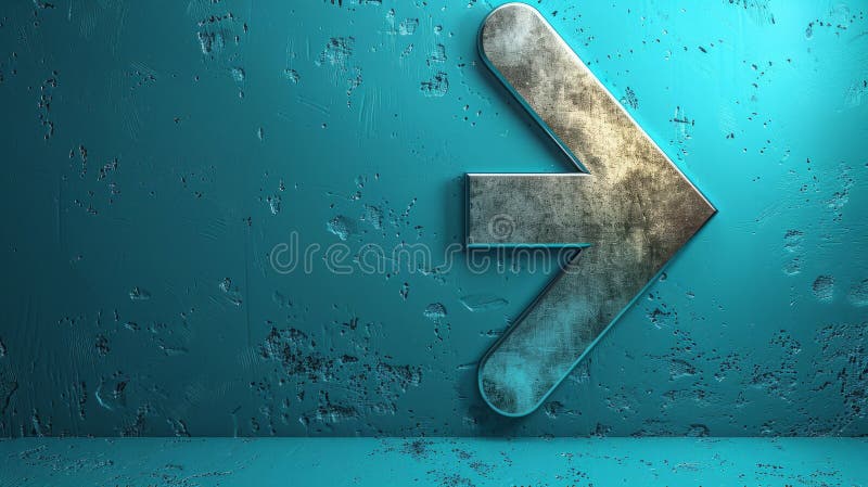 Metallic Right Arrow on a Textured Turquoise Wall Stock Photo - Image ...