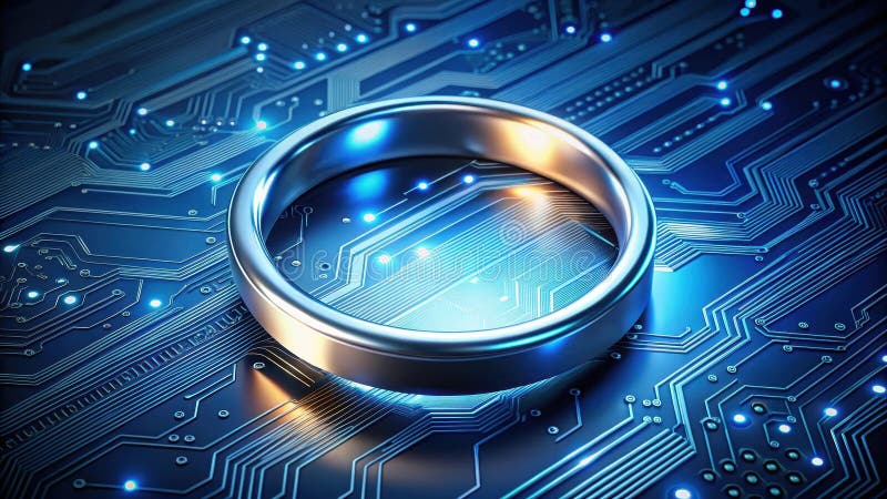 A Metallic Ring Rests on a Glowing Circuit Board, Symbolizing ...