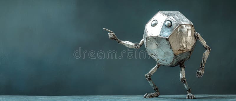 "METALLIC ROBOT with ROUND HEAD POINTING on BLUE BACKGROUND" Stock ...
