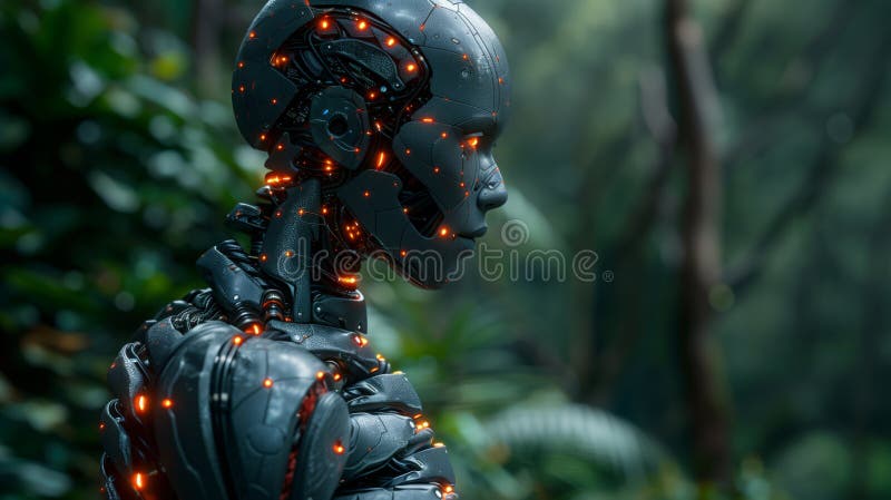 AI Robot in a Forest stock illustration. Illustration of advanced ...