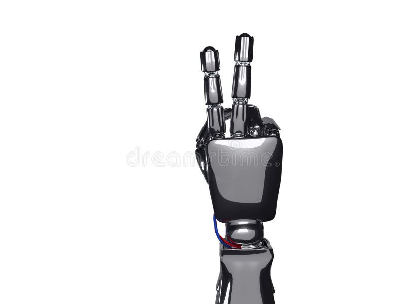 Robotic Hand Shows Two Fingers. 3d Rendering Stock Illustration ...