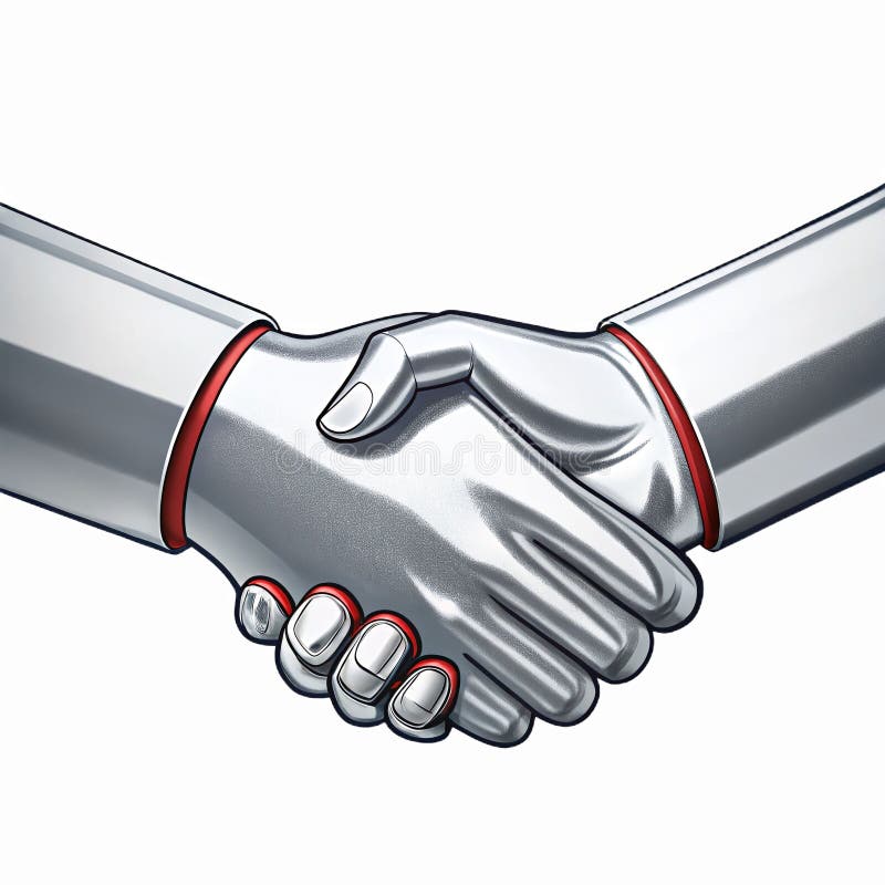 Metallic Robot Hands Shaking Symbolizing Partnership and Collaboration ...