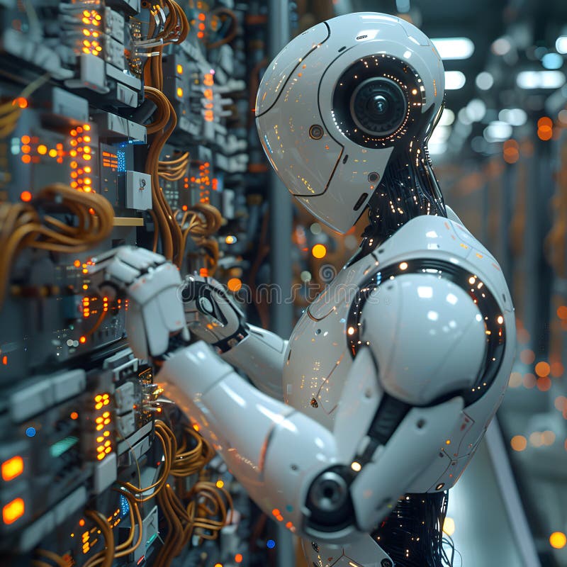 Metallic Robot at Work in Empty Tech Lab - Stock Photo Stock ...