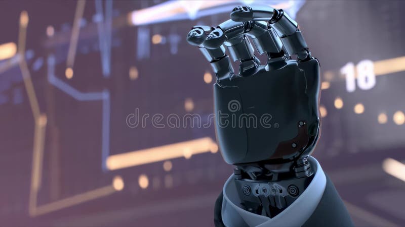 Robotic Arm Gesturing in Front of Digital Charts Stock Video - Video of ...