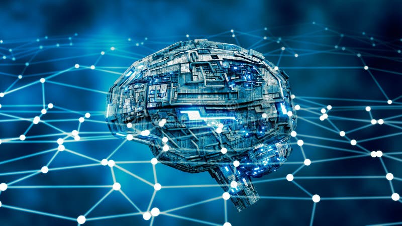Metallic Robotic Artificial Brain Network Grid. AI Brain, Concept ...