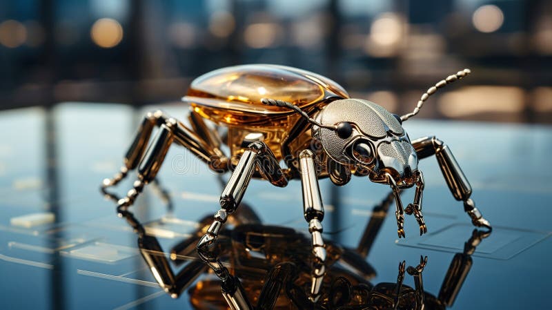A Metallic, Robotic Beetle with a Glassy Shell is Standing on a Black ...