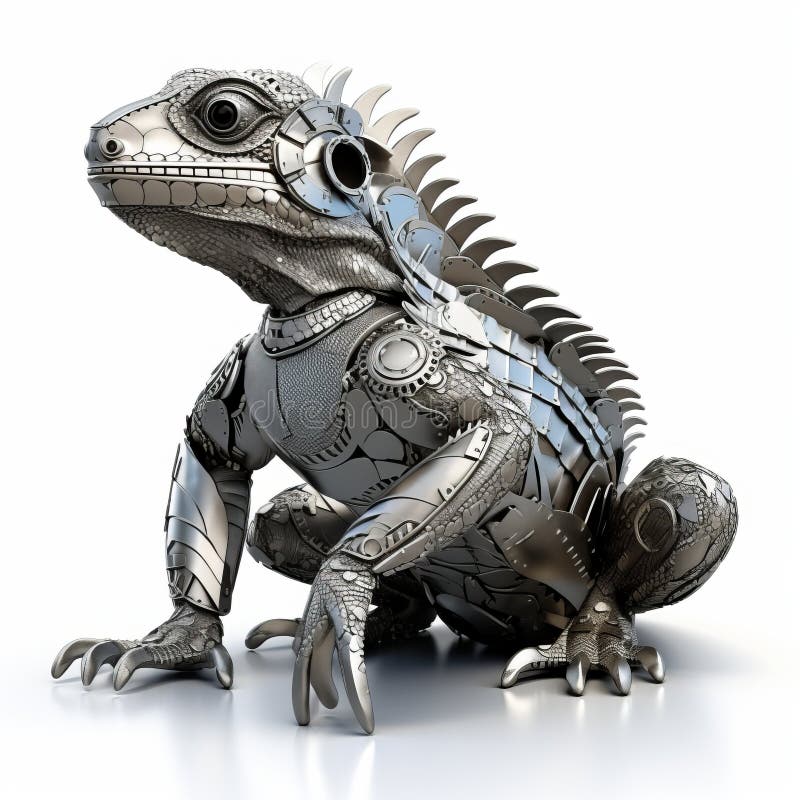 Metallic Robotic Lizard: Exotic Realism 3d Model on White Background ...