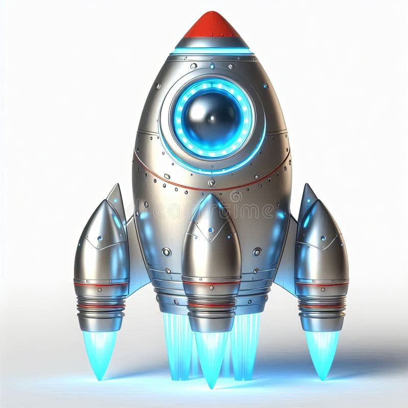 Metallic Rocket with Blue Flames Stock Illustration - Illustration of ...
