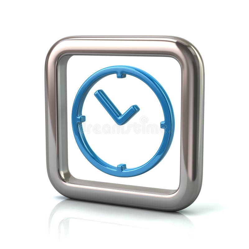 Metallic Rounded Square Frame with Blue Clock Icon Stock Photo - Image ...