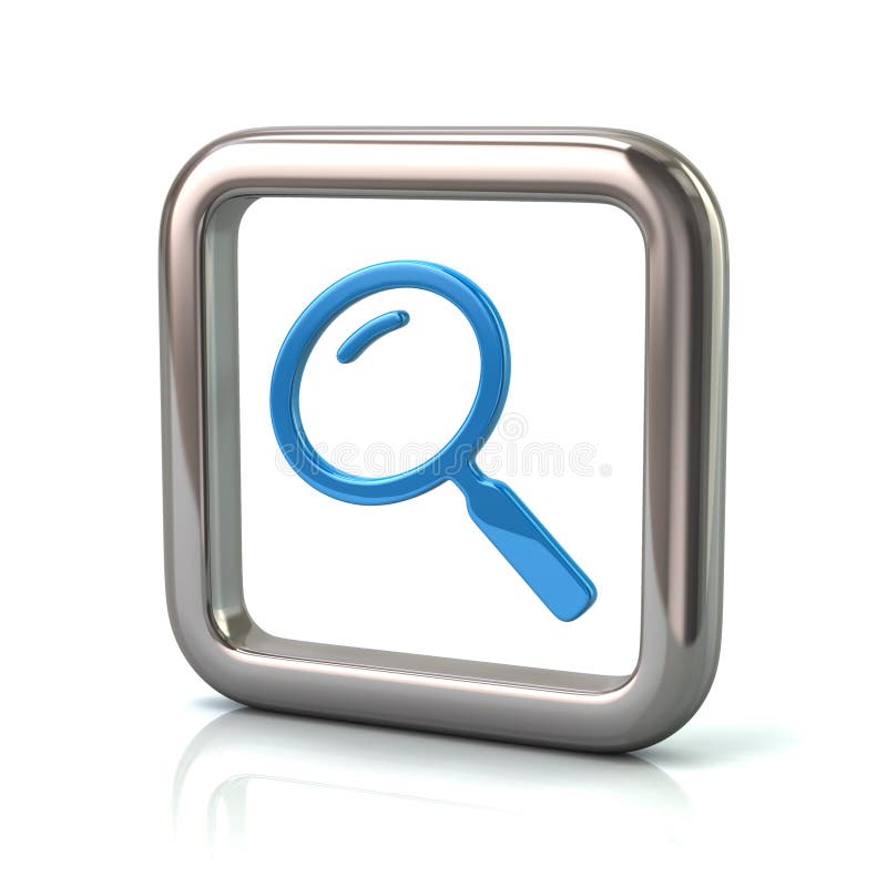Metallic Rounded Square Frame with Blue Search Icon Stock Illustration ...