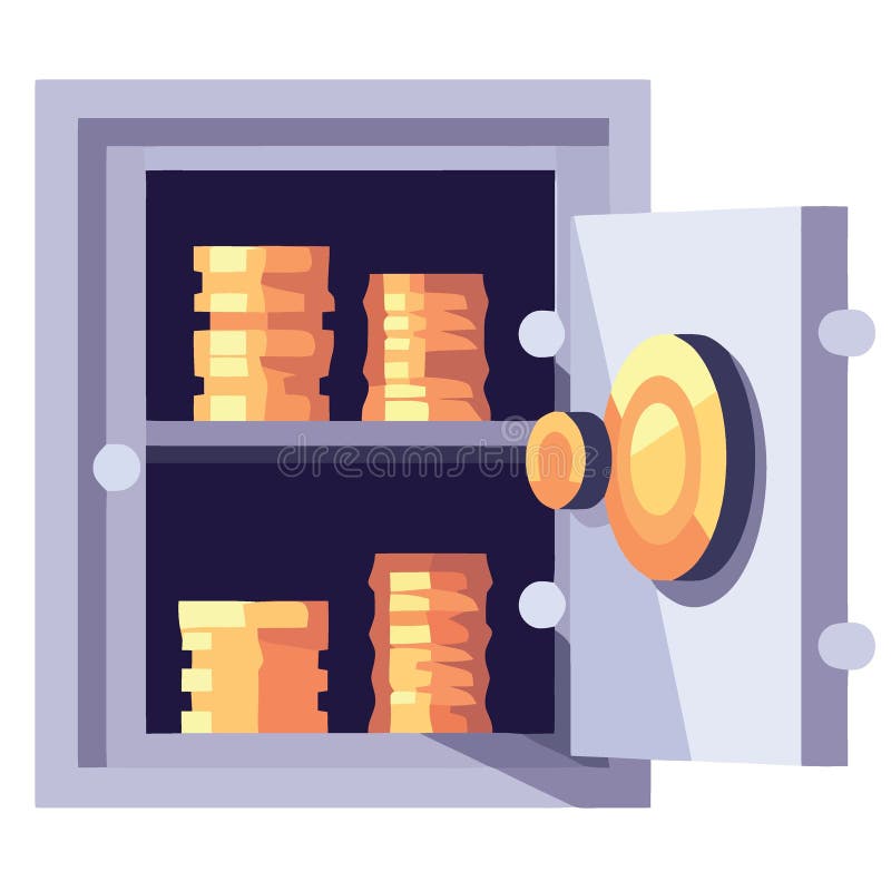 Metallic Safe with Golden Coins Stock Vector - Illustration of door ...