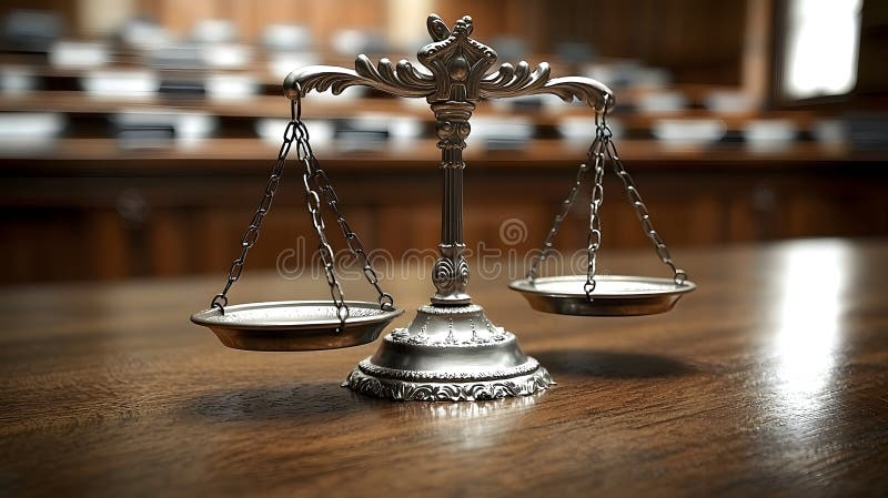 Metallic Scales of Justice in a Courtroom Setting. Stock Illustration ...
