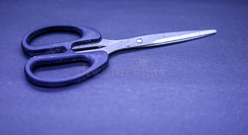 Metallic Scissors for Haircuts with a Blue Handle, Soft Background ...