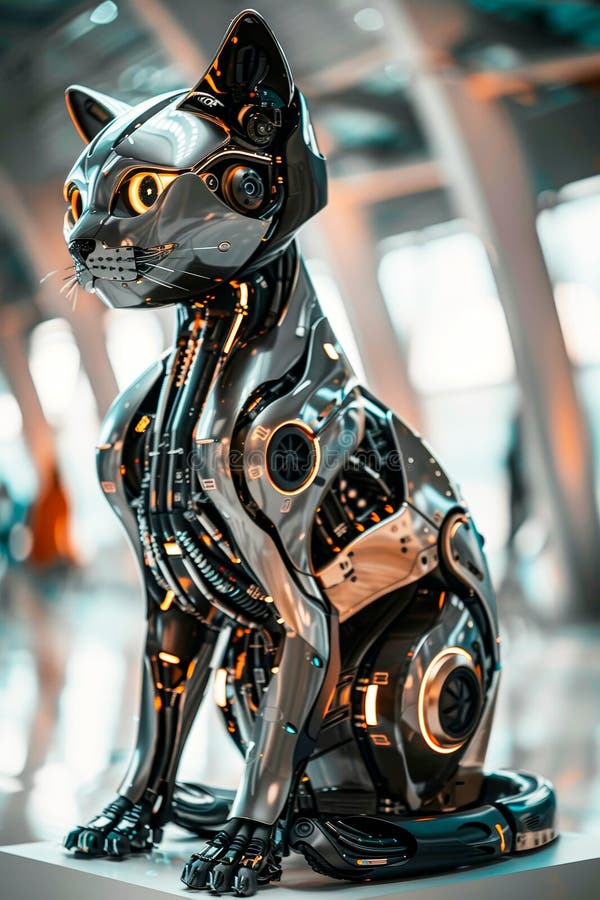 Metallic Sculpture of Robot Cat Stock Image - Image of robot ...
