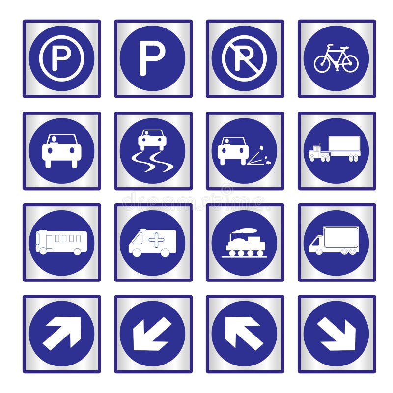 Metallic Set Blue Transport and Road Signs Stock Vector - Illustration ...