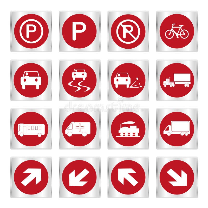 Metallic Set Red Transport and Road Signs Stock Vector - Illustration ...