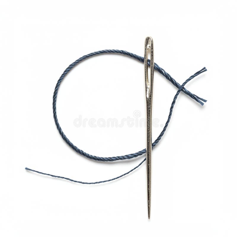 A Metallic Sewing Needle is Threaded with a Dark Blue Strand, Arranged ...