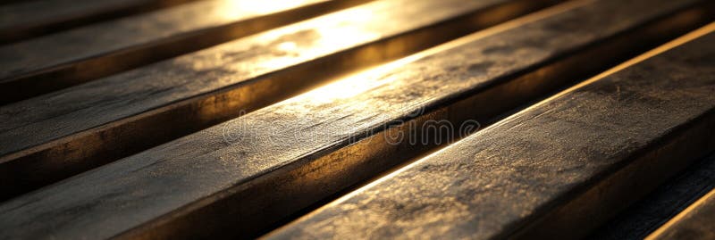 Metallic Sheen on Rough Surface, Gold Bars Abstract Background. Sunlit ...