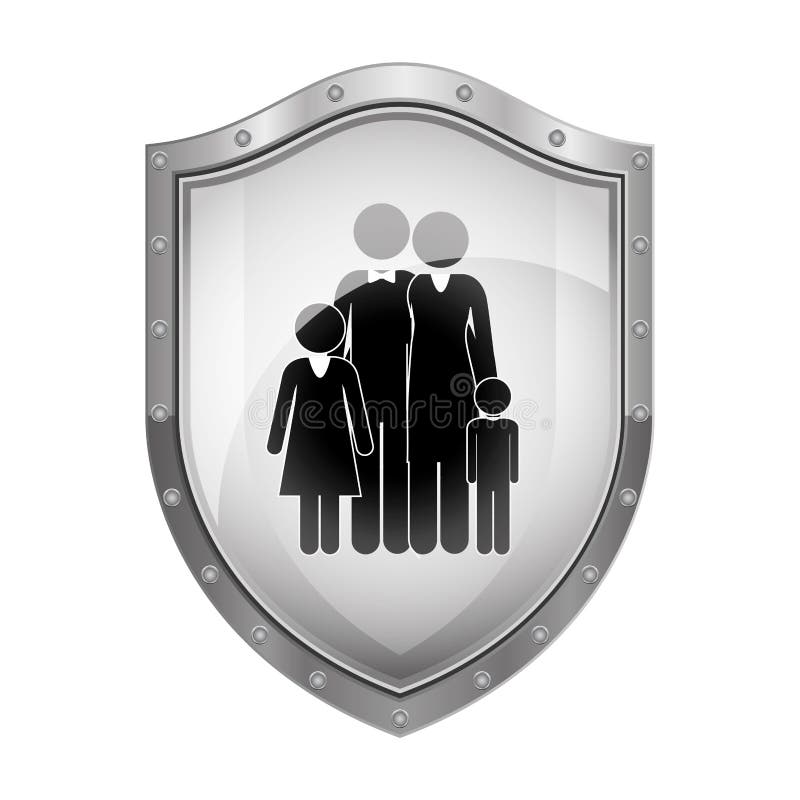 Metallic Shield with Black Silhouette of Family Nucleus Stock ...