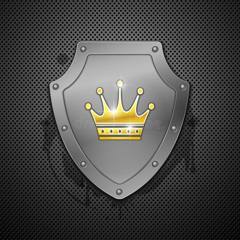 Metallic shield with crown stock vector. Illustration of crest - 18236015